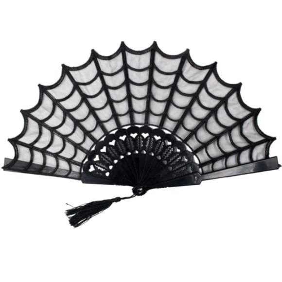 Accessories | Spiderweb Black Lace Gothic Hand Fan With Storage Pouch ...